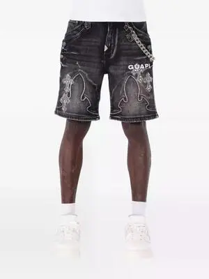 GUAPI Rhinestone Embellished Gothic Denim Shorts - Black
