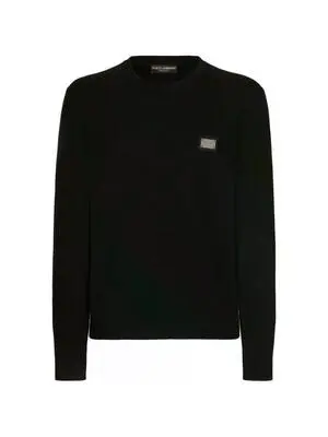 Dolce & Gabbana Wool Round-neck Sweater With Branded Tag - Black
