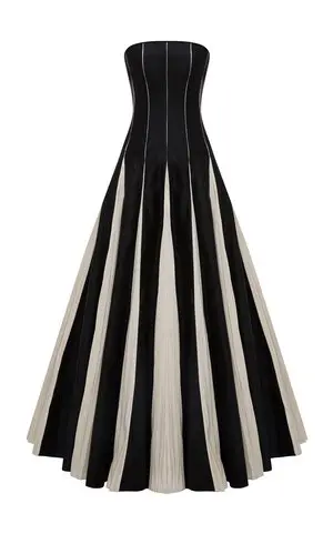 MARMAR HALIM Contrast Paneled Taffeta Gown - Black