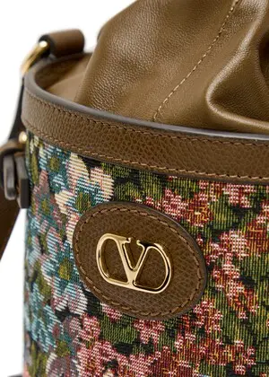 Valentino Garavani Floral-jacquard Leather Bucket Bag - Multicoloured