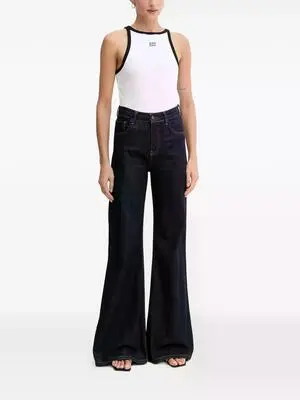 GESTUZ Ribbed Contrast Trim Sleeveless Top - White