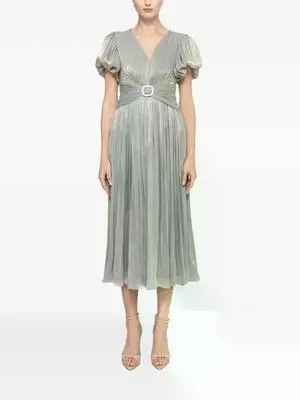 NISSA Crystal Detail Pleated Midi Dress - Grey