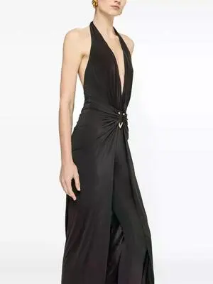 NISSA Backless Layered Jumpsuit With Hardware Detail - Black