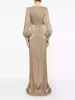 NISSA Chiffon Maxi Dress With Twist Detail - Neutrals