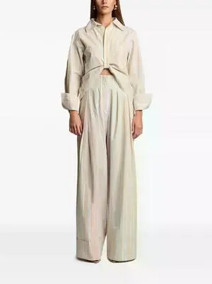 HEVRON Striped Pleated Wide Leg Trousers - Neutrals
