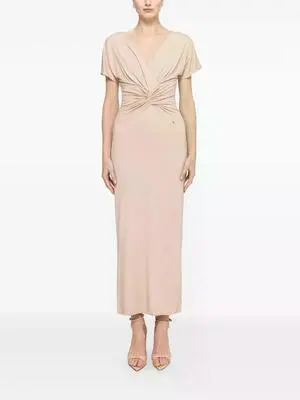 NISSA Glitter V-neck Maxi Dress - Neutrals