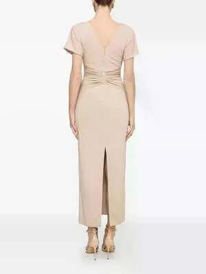 NISSA Glitter V-neck Maxi Dress - Neutrals
