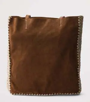 Prada Large Suede Crochet Tote Bag - Brown