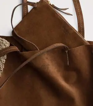 Prada Large Suede Crochet Tote Bag - Brown