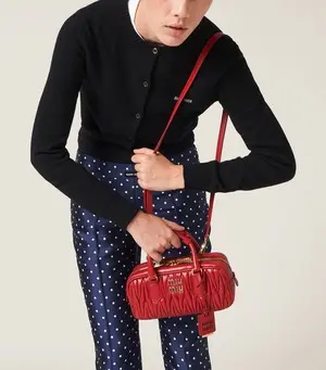 Miu Miu Nappa Leather Matelassé Arcadie Top-handle Bag - Red