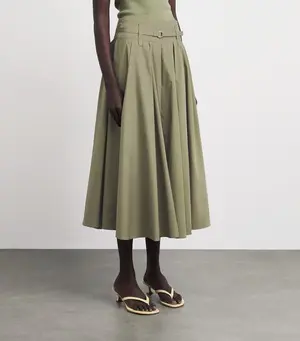 Maje Pleated Belted Midi Skirt - Brown