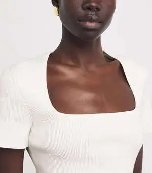 Maje Cotton-blend Rib-knit Top - White