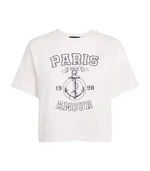 Maje Cotton T-shirt With Paris Slogan Print