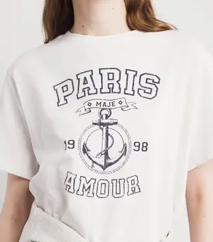 Maje Cotton T-shirt With Paris Slogan Print