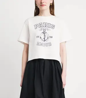 Maje Cotton T-shirt With Paris Slogan Print