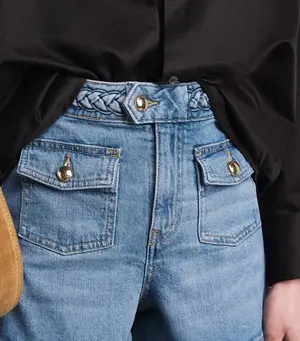 Maje Braided Flared Denim Shorts With Embellishments