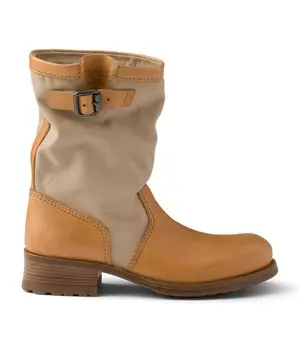 Prada Mid-calf Buckled Leather And Canvas Boots