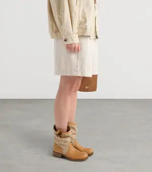 Prada Mid-calf Buckled Leather And Canvas Boots