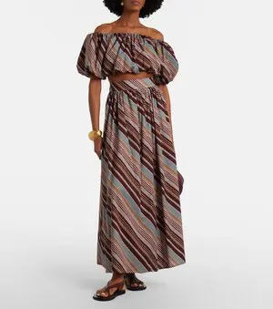 ADRIANA DEGREAS Striped Cotton-blend Maxi Skirt