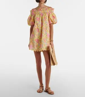 JULIET DUNN Floral Off-shoulder Cotton Minidress