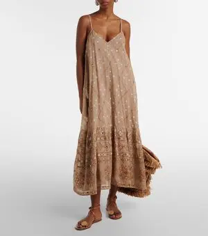 JULIET DUNN Embellished Cotton Midi Dress - Brown