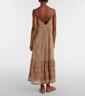 JULIET DUNN Embellished Cotton Midi Dress - Brown