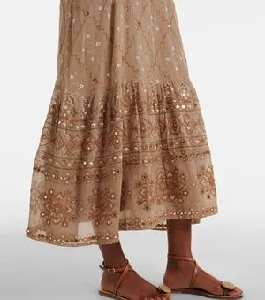 JULIET DUNN Embellished Cotton Midi Dress - Brown