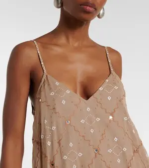 JULIET DUNN Embellished Cotton Midi Dress - Brown