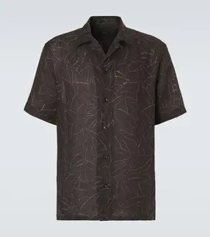Brioni Printed Linen Bowling Shirt - Brown
