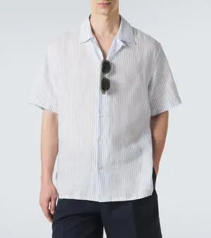 Brioni Striped Linen Bowling Shirt