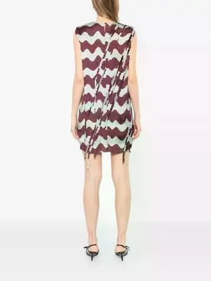 JNBY Pleated Mini Dress With Fringed Hem - Brown