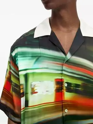 MSGM Contrast-collar Graphic-print Shirt