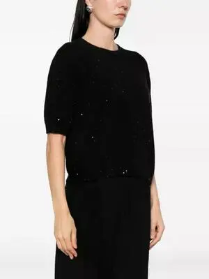 ALLUDE Round Neck T-shirt With Sequin Embellishment