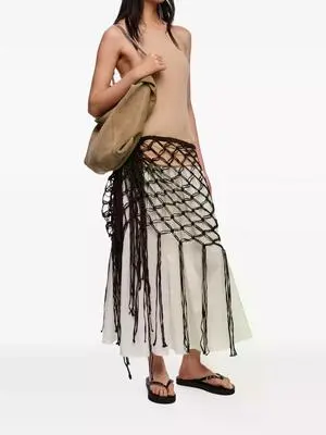 Bimba Y Lola Voluminous Midi Skirt With Gathered Detailing And Ladder Stitch Trim