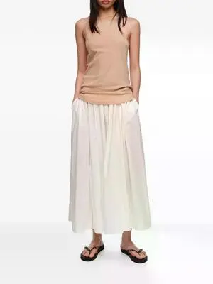 Bimba Y Lola Voluminous Midi Skirt With Gathered Detailing And Ladder Stitch Trim