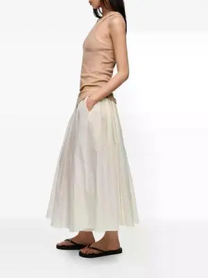 Bimba Y Lola Voluminous Midi Skirt With Gathered Detailing And Ladder Stitch Trim