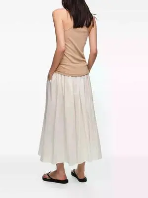 Bimba Y Lola Voluminous Midi Skirt With Gathered Detailing And Ladder Stitch Trim
