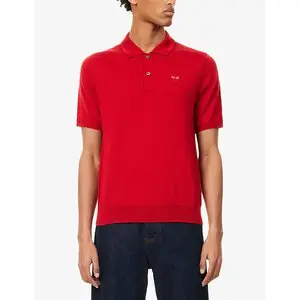 Play Comme Des Garcon Embroide-logo Wool-knit Polo Shirt - Red