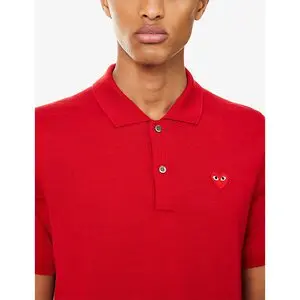 Play Comme Des Garcon Embroide-logo Wool-knit Polo Shirt - Red