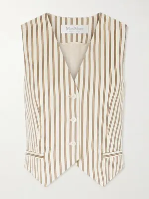 Max Mara Striped Cotton And Silk-blend Poplin Vest - Neutrals
