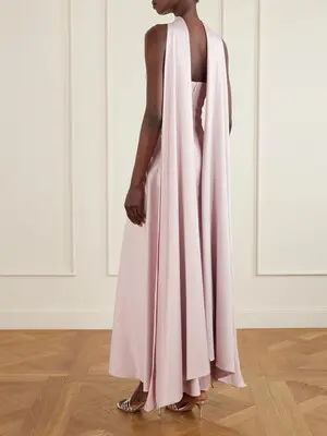 Solace London Cece Cape-effect Crepe And Satin Gown - Pink