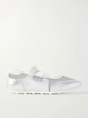 Marni Metallic Leather-trimmed Mesh Sneakers - Silver