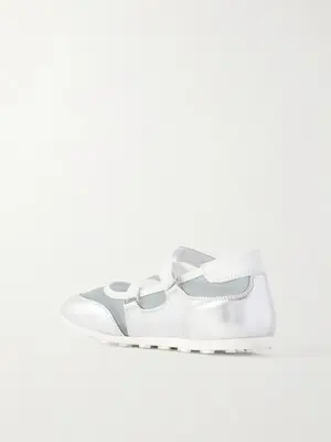 Marni Metallic Leather-trimmed Mesh Sneakers - Silver