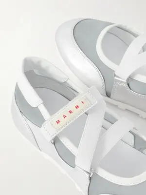 Marni Metallic Leather-trimmed Mesh Sneakers - Silver