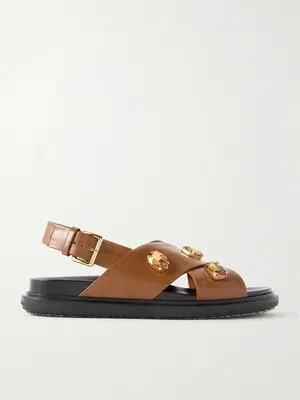 Marni Fussbett Embellished Leather Slingback Sandals - Brown