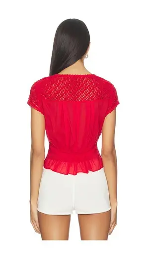 Free People Glimmer Embroidered Top - Red