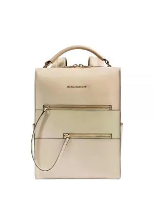 PIQUADRO Leather Backpack With Top Handle And Front Zip Fastening - Neutrals