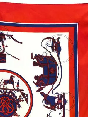 Hermès 1981 Washington Carriage Silk Scarf - Red