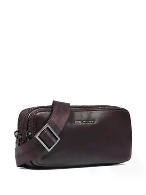 PIQUADRO Three-divider Leather Clutch With Removable Wrist Strap - Brown