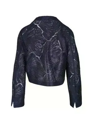 Akris Navy Lace Cropped High Neck Long Sleeve Jacket
